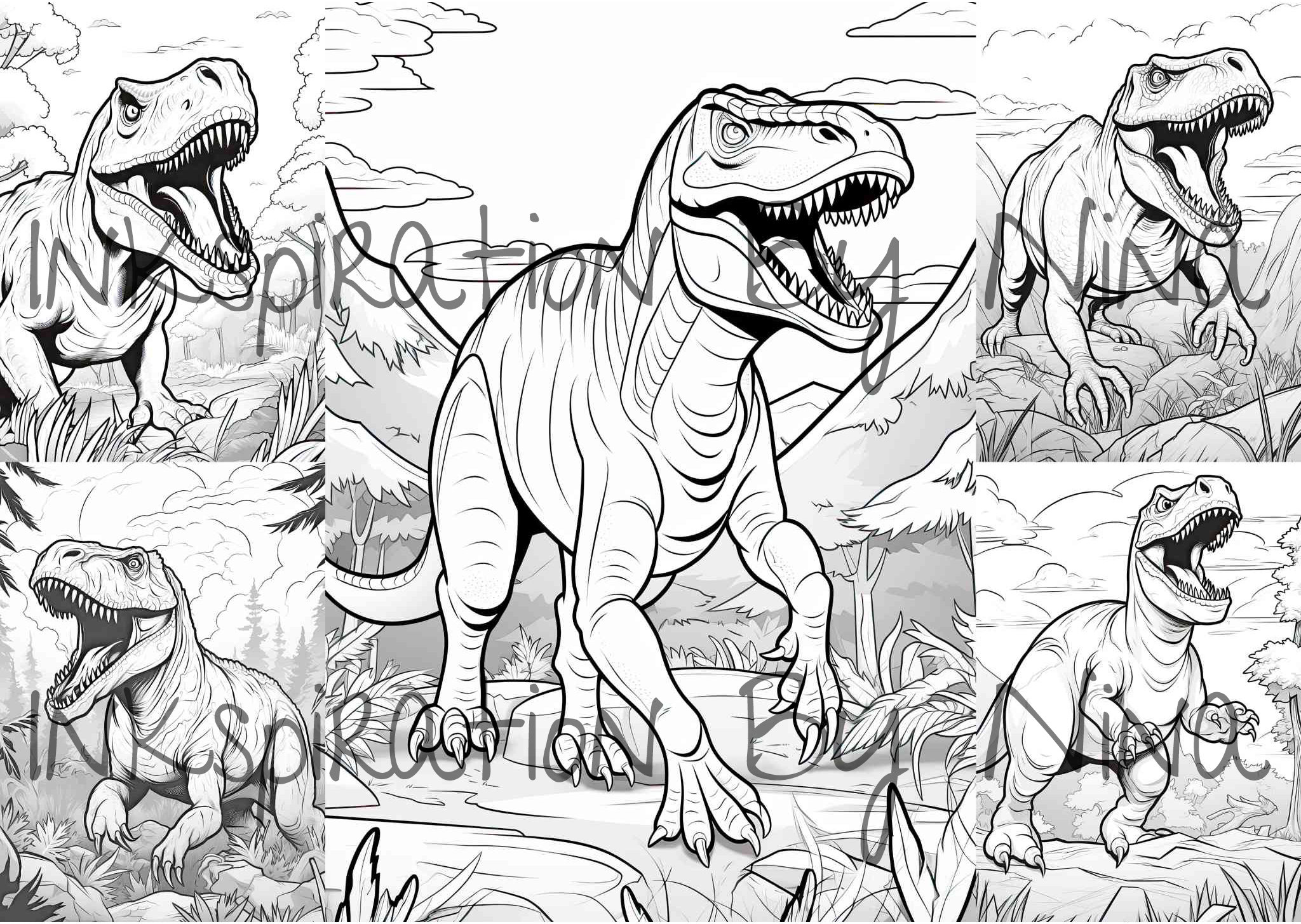 Tyrannosaurus Rex Hunting Coloring Book, 20 Detail Greyscale Adult ...