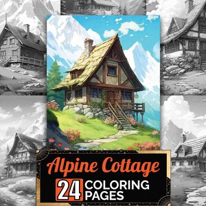 Alpine Mountain Cottage Coloring Pages, 24 Premium Adult Kid Mountain ...