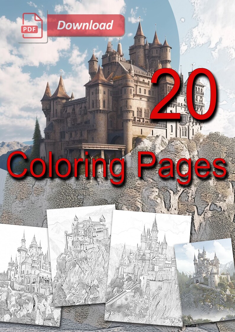 European Castles Coloring Pages Premium Printable Adult & - Etsy