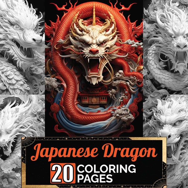 Japanese Dragon Coloring Book - Etsy
