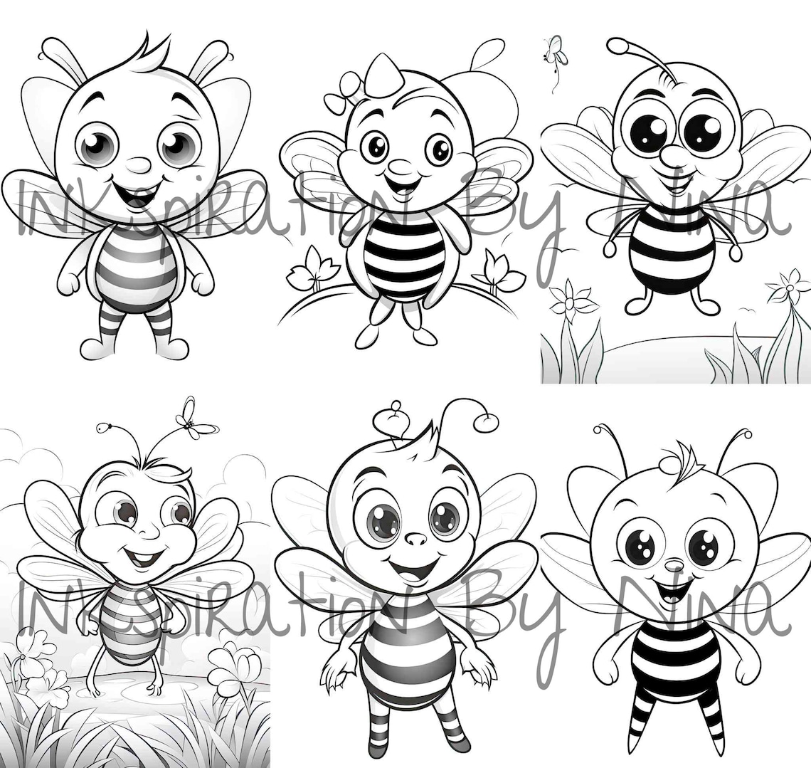 Cute Little Honey Bee Coloring Book, 30 Detail Greyscale Adult & Kids ...