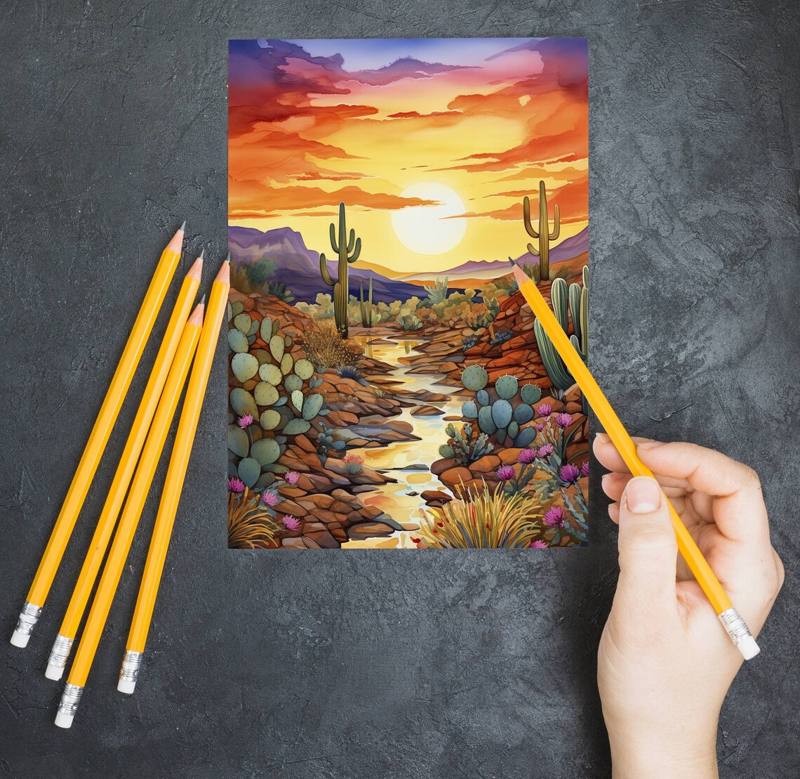 Arizona Desert Sunset Coloring Pages, 20 Premium Coloring Sheets ...