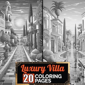Luxury Pool Villa Coloring Book, 20 Detail Greyscale Adult & Kids ...