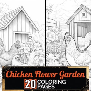 Wildflower Chicken Garden Coloring Book, 20 Detail Greyscale Adult ...