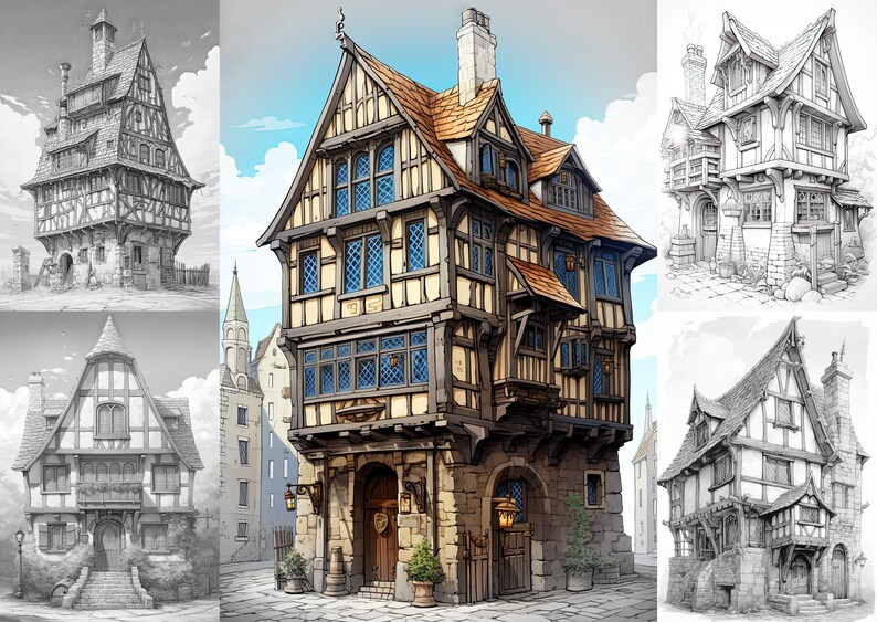 Historic House Architecture Coloring Pages 24 Premium - Etsy
