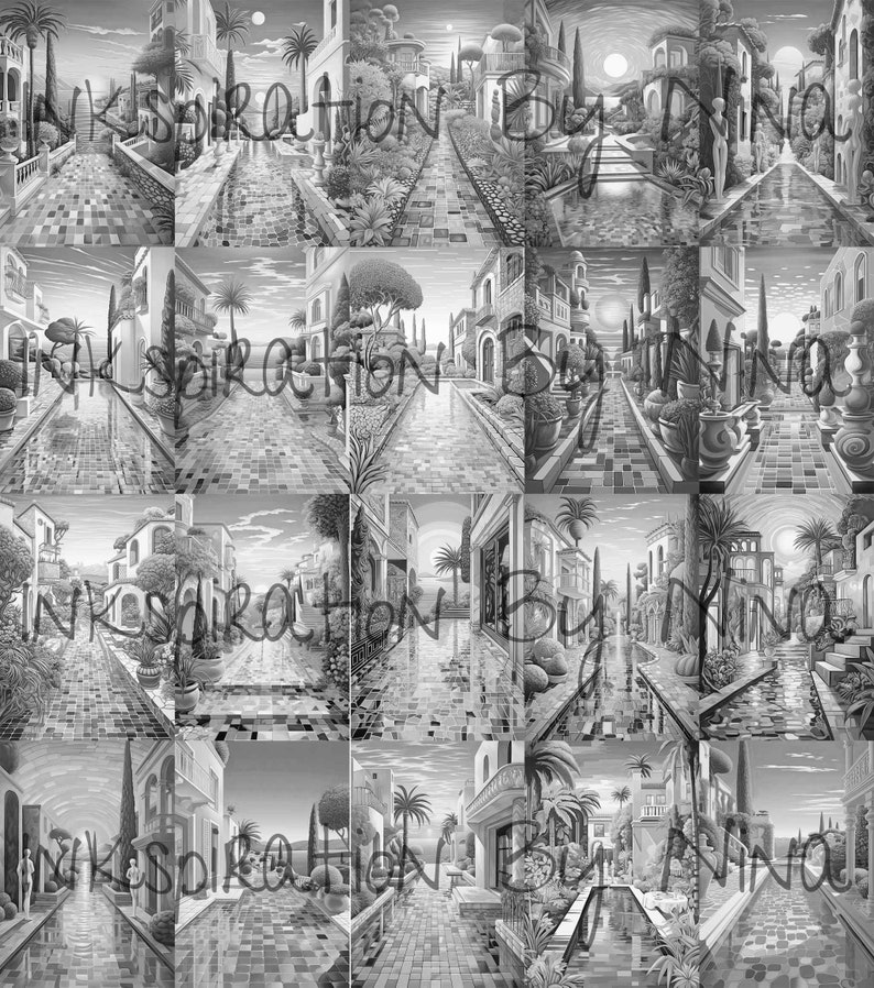 Luxury Pool Villa Coloring Book, 20 Detail Greyscale Adult & Kids ...