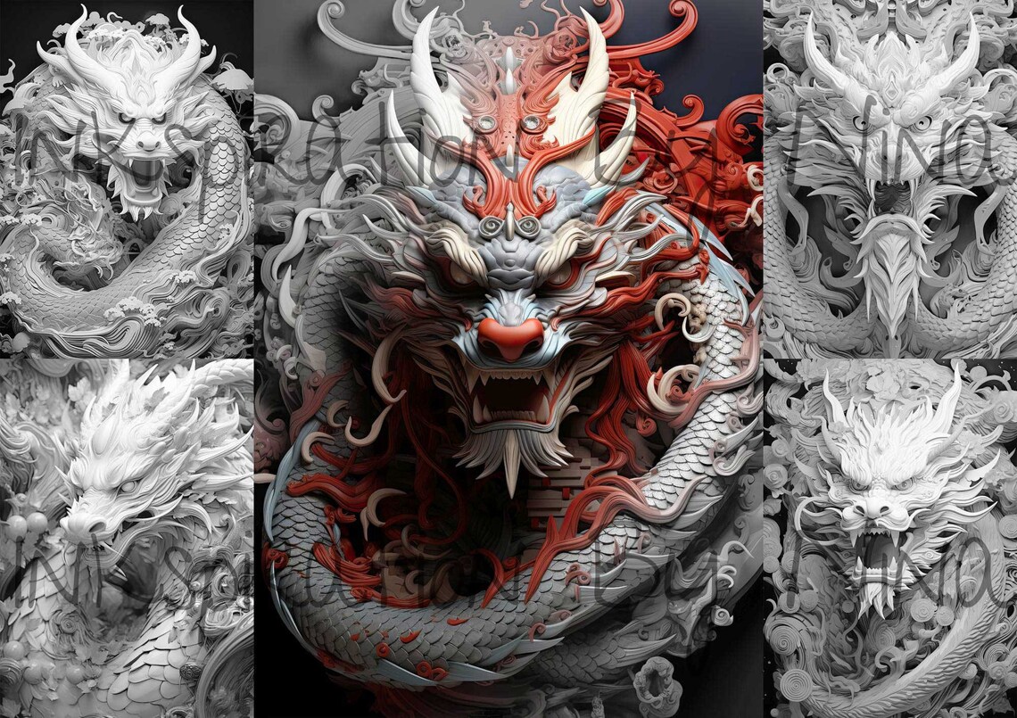 Wood Carved Japanese Dragon Coloring Pages 20 Premium - Etsy