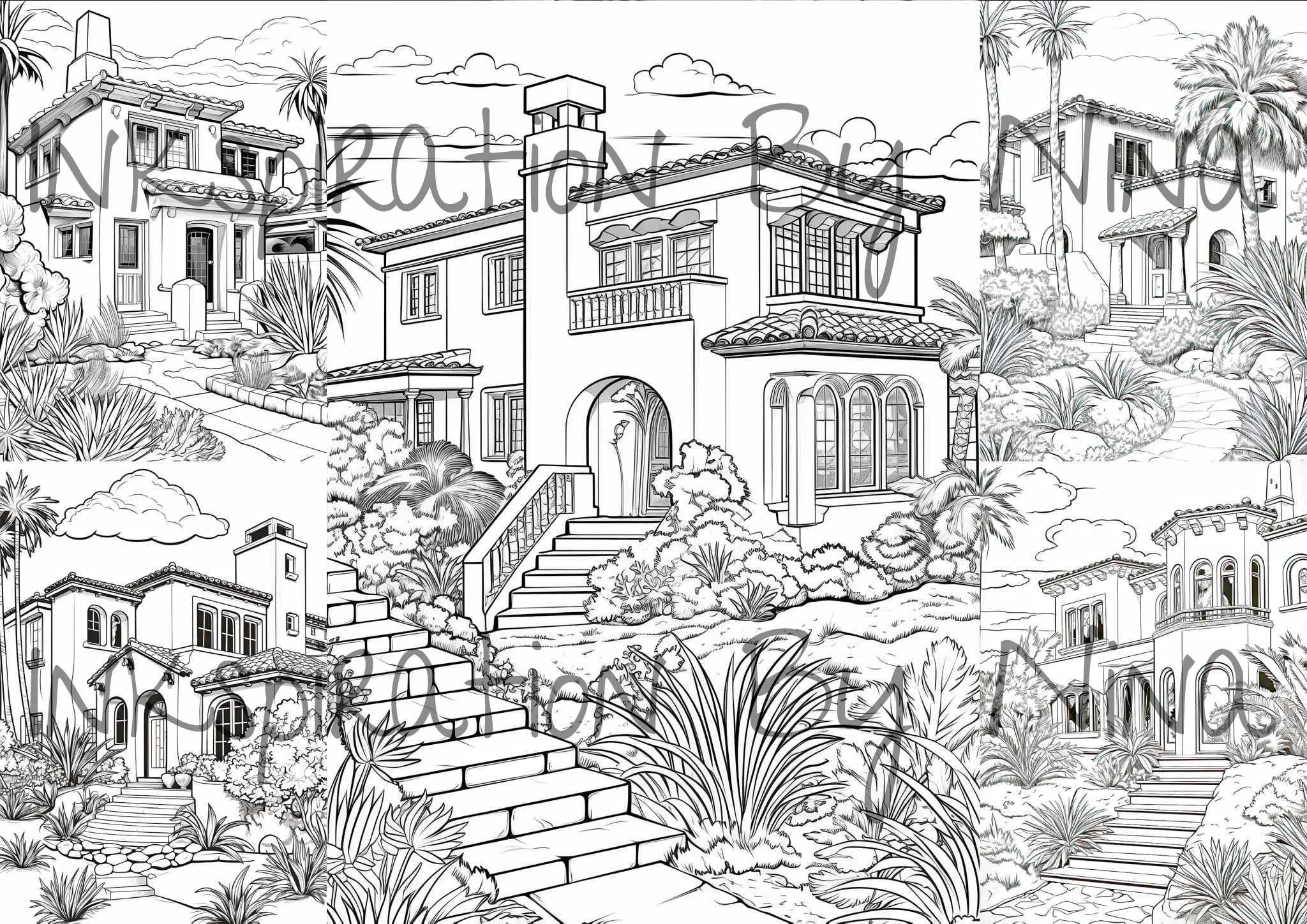 1920s California House Coloring Pages, 20 Premium Stucco Architecture ...