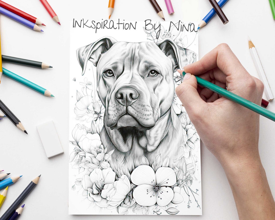 Cane Corso in Flowers Coloring Pages, 20 Premium Coloring Sheets, Adult ...