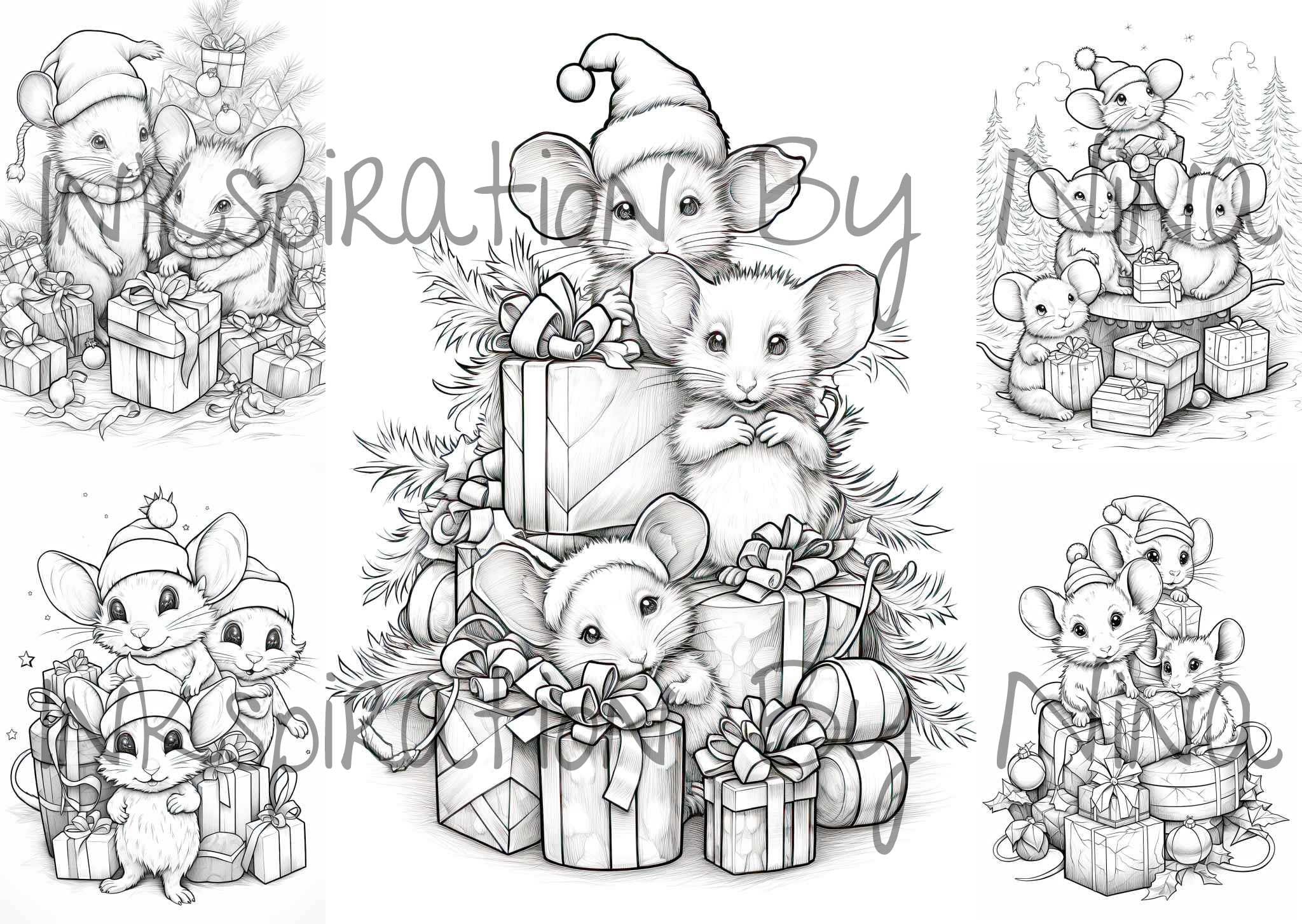 Christmas Mice Presents Coloring Book, 20 Premium Adult Kids Winter ...