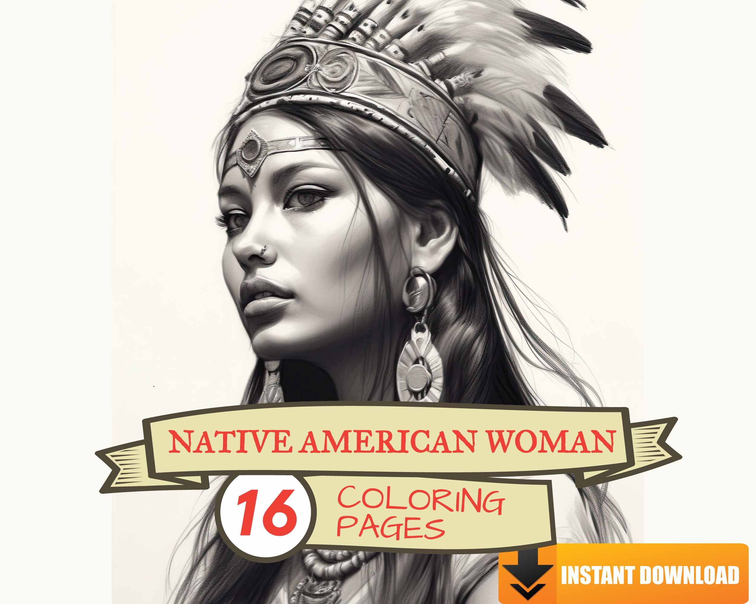Native American Woman Coloring Pages, 16 Premium Coloring Sheets, Adult ...