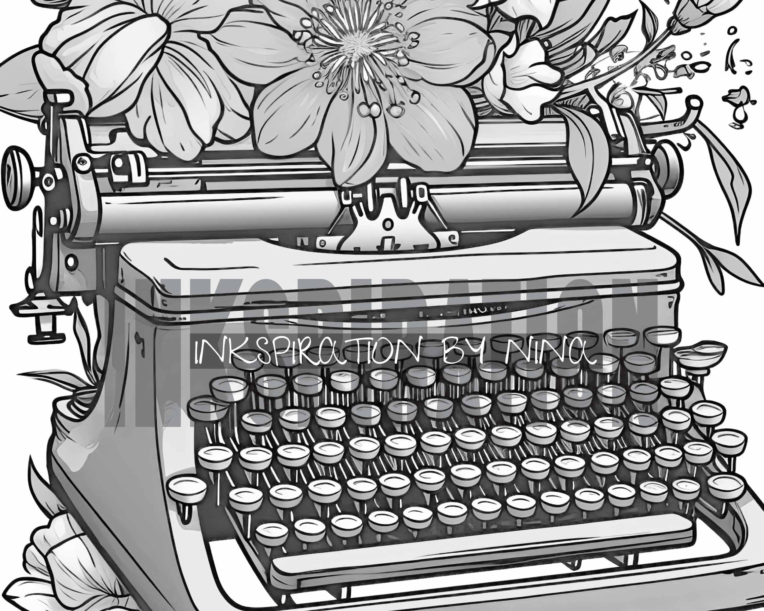 Typewriter Typing Machine Coloring Pages, 15 Premium Coloring Sheets ...