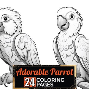 Adorable Parrot Coloring Book, 24 Detail Greyscale Adult & Kids Bird ...