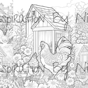 Wildflower Chicken Garden Coloring Book, 20 Detail Greyscale Adult ...