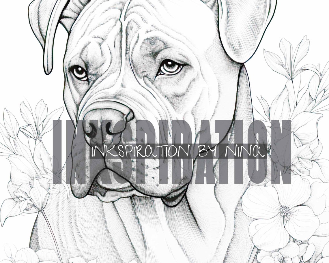 Cane Corso in Flowers Coloring Pages, 20 Premium Coloring Sheets, Adult ...