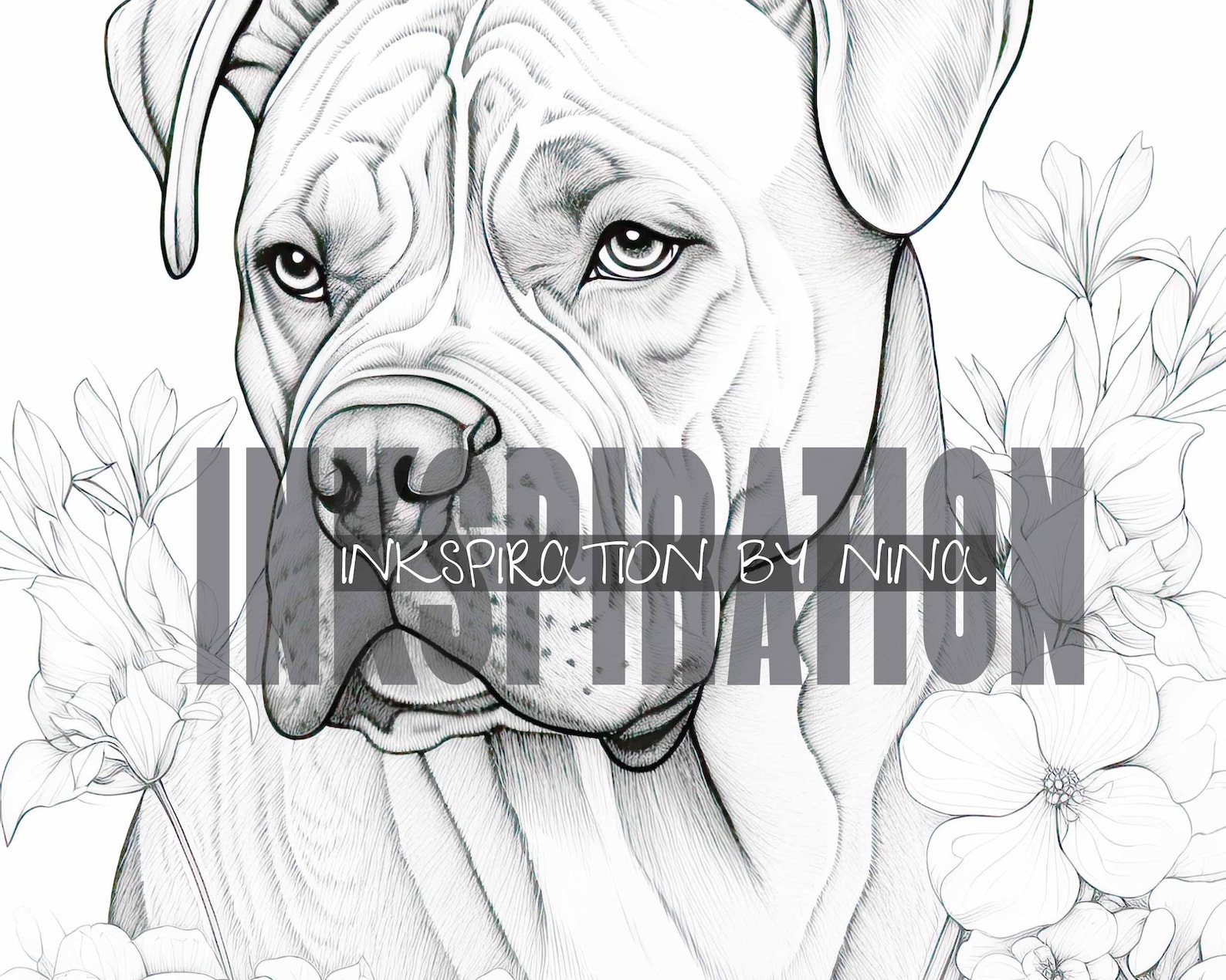 Cane Corso in Flowers Coloring Pages, 20 Premium Coloring Sheets, Adult ...