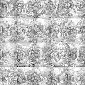 Colorful Forest Tree Waterfall Coloring Book, 20 Detail Greyscale Adult ...