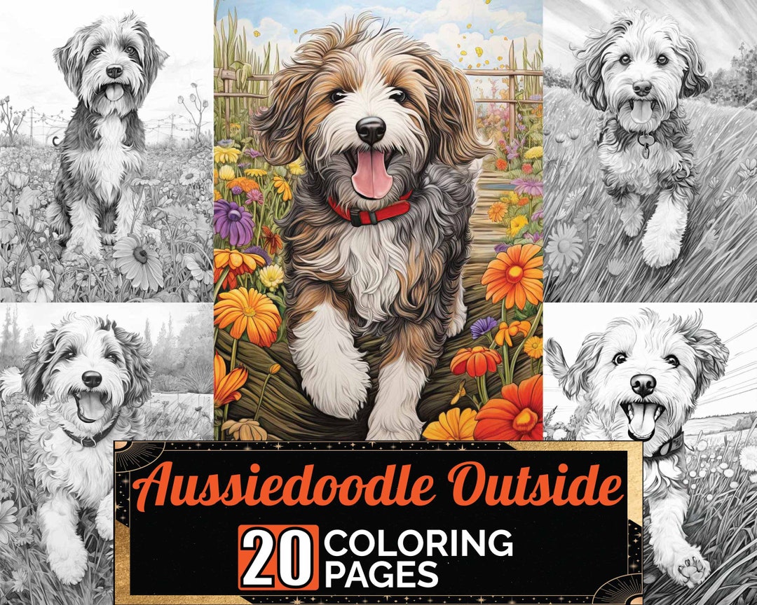 Aussiedoodle Enjoying Outside Coloring Pages, 20 Premium Dog Meadow ...