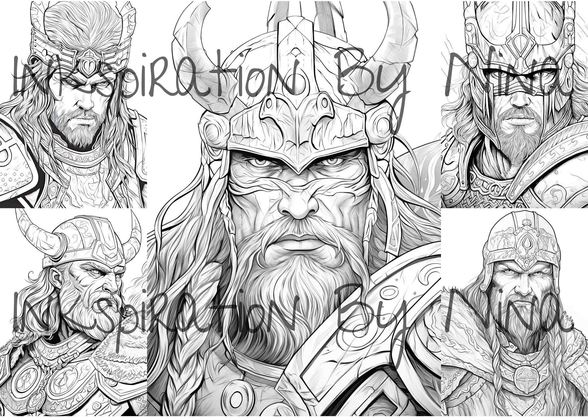 Ivar the Boneless Viking Coloring Book, 16 Detail Greyscale Adult ...