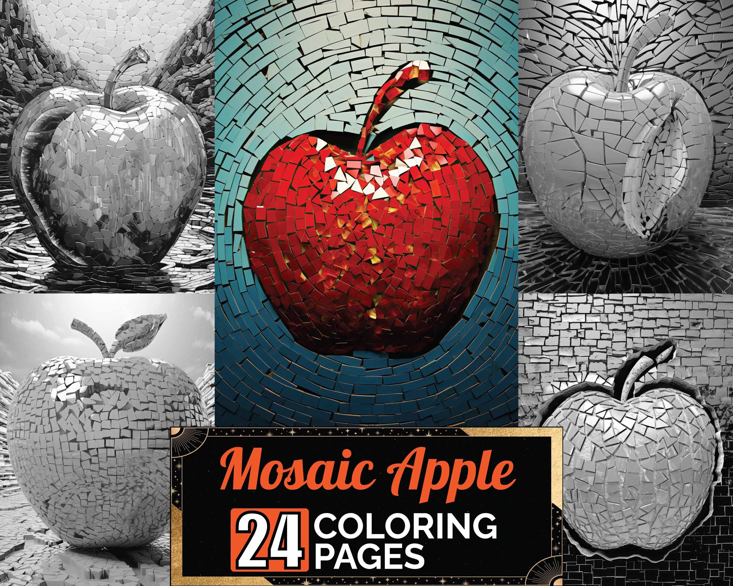 Mosaic Apple Coloring Pages 24 Premium Coloring Sheets - Etsy