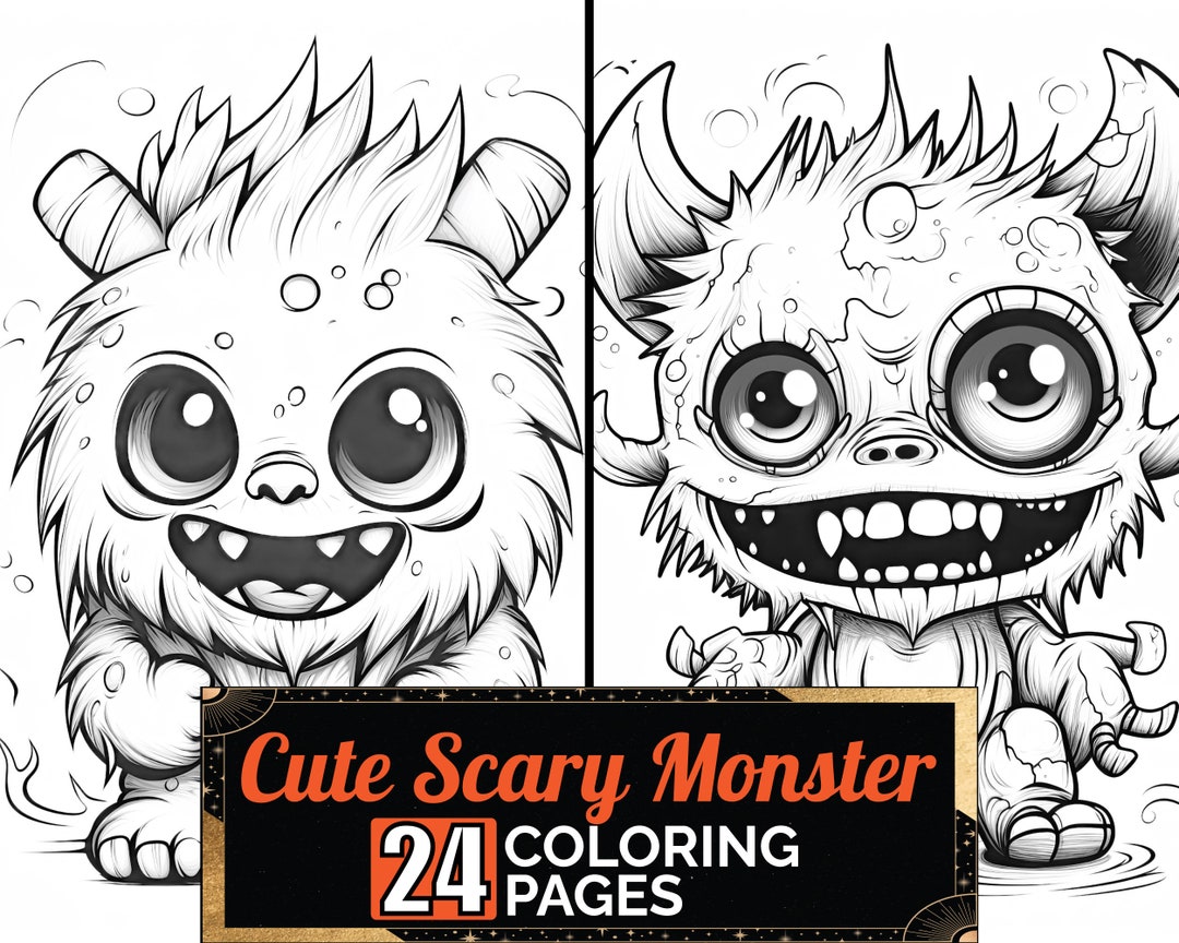 Somewhat Cute Scary Monster Coloring Book, 24 Detail Greyscale Adult ...