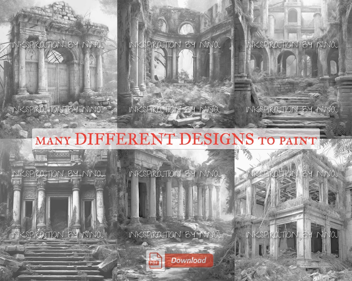 Abandoned Ruins 20 Coloring Pages A4 Size Premium - Etsy