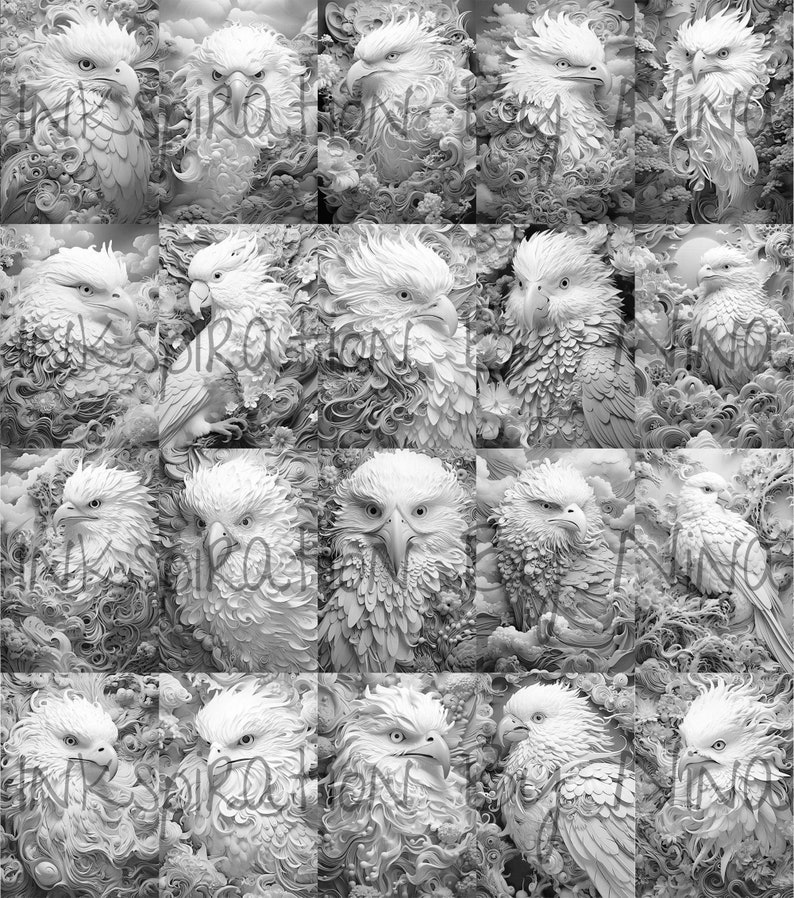 Sculpted Kakapo Bird Coloring Pages, 20 Premium Adult Coloring Sheets ...