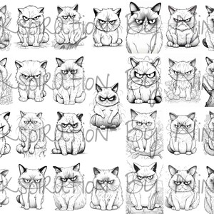 Cute Grumpy Cat Coloring Book, 30 Detail Greyscale Adult & Kids Cat ...