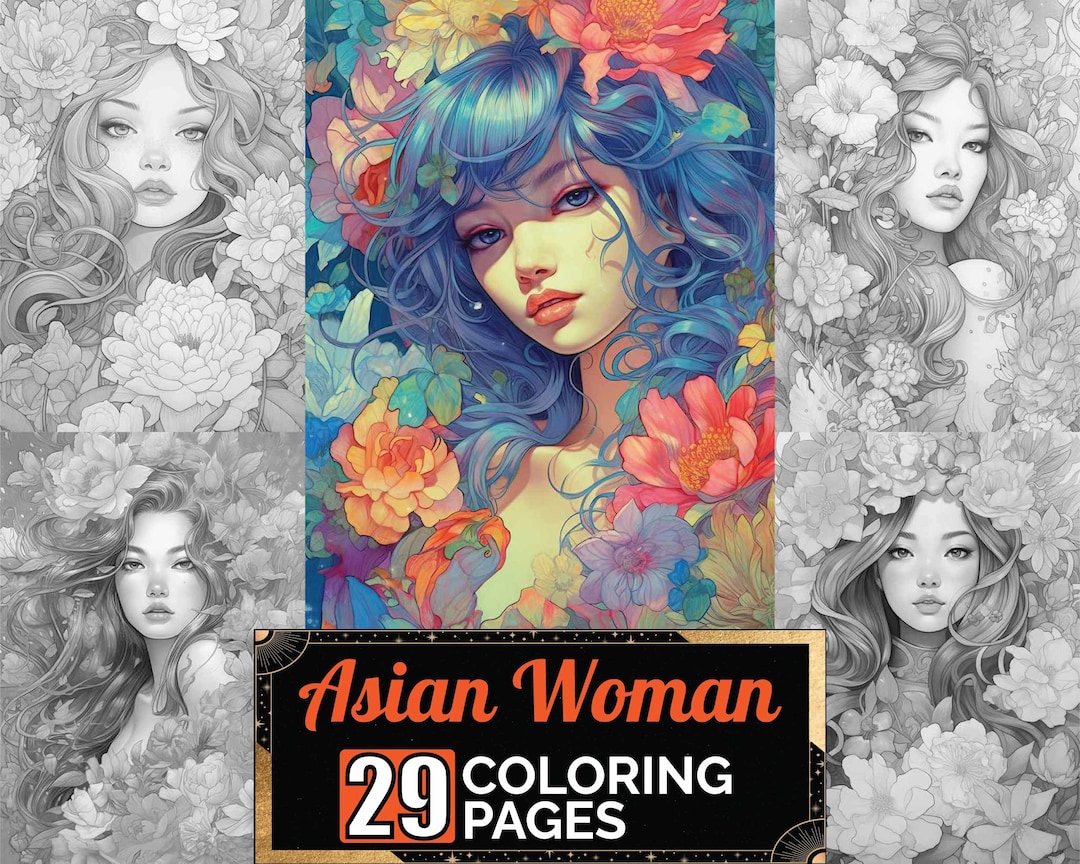 Beautiful Asian Woman Coloring Book, 29 Detail Greyscale Adult & Kids ...