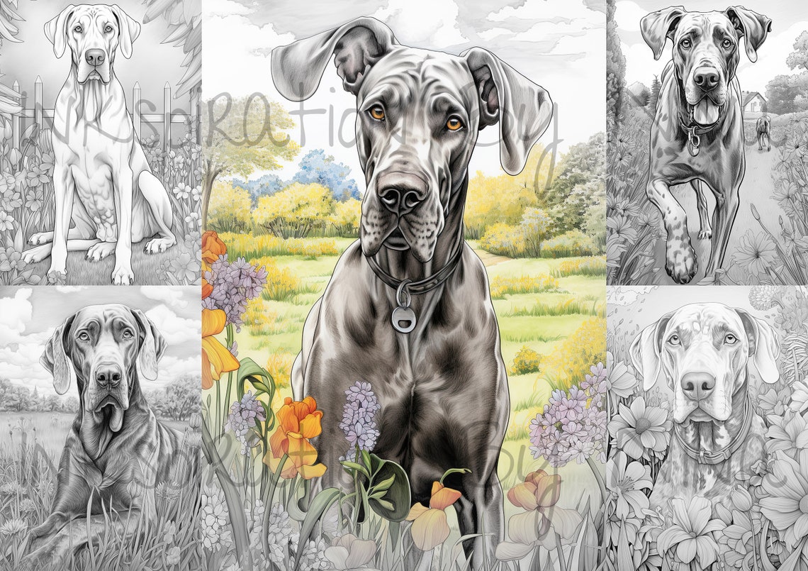 Great Dane Enjoying Outside Coloring Pages, 20 Premium Coloring Sheets ...