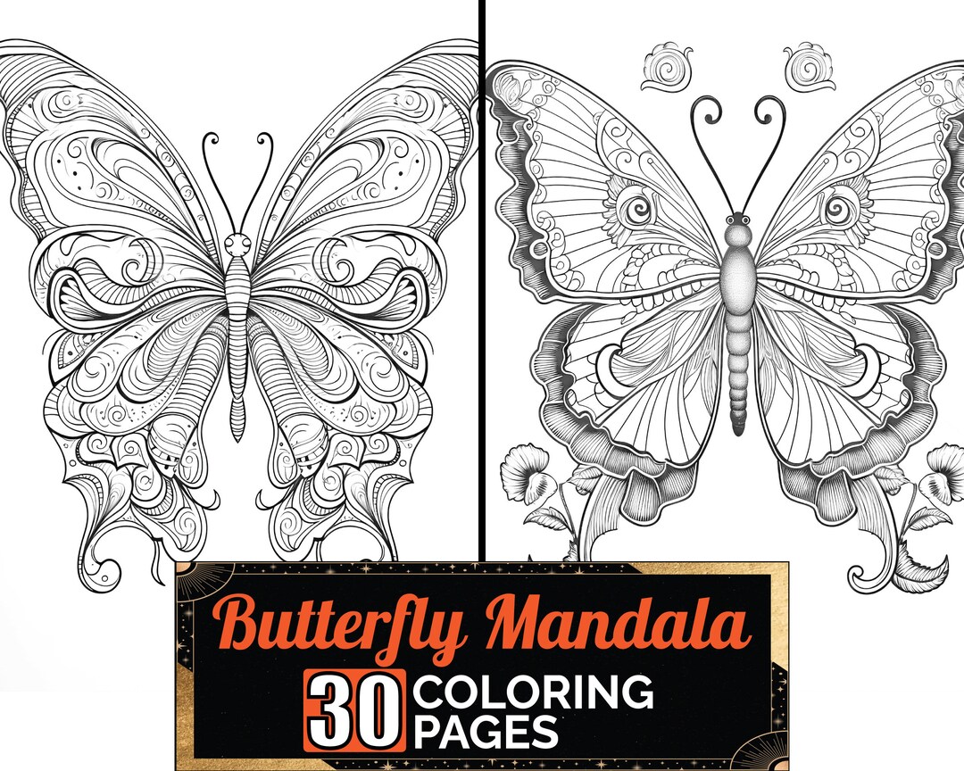 Butterfly Mandala Coloring Book, 30 Detail Greyscale Adult & Kids ...