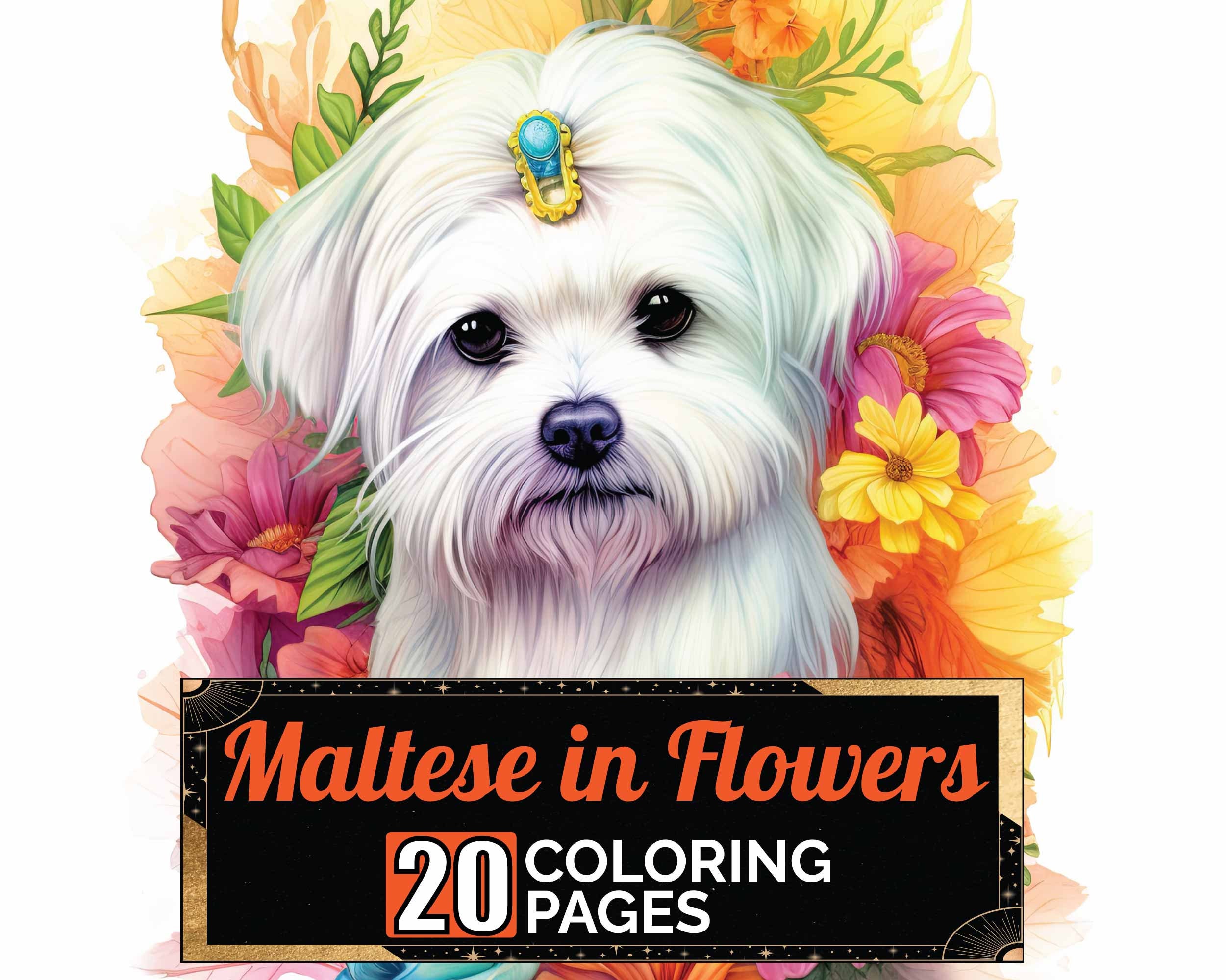Maltese Dog in Flowers Coloring Pages 20 Premium Coloring - Etsy