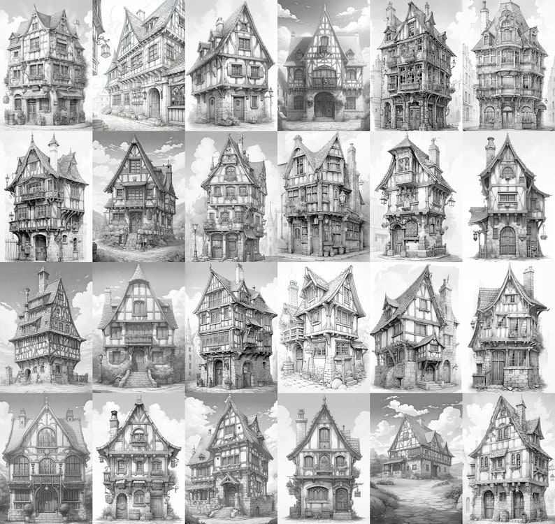 Historic House Architecture Coloring Pages 24 Premium - Etsy