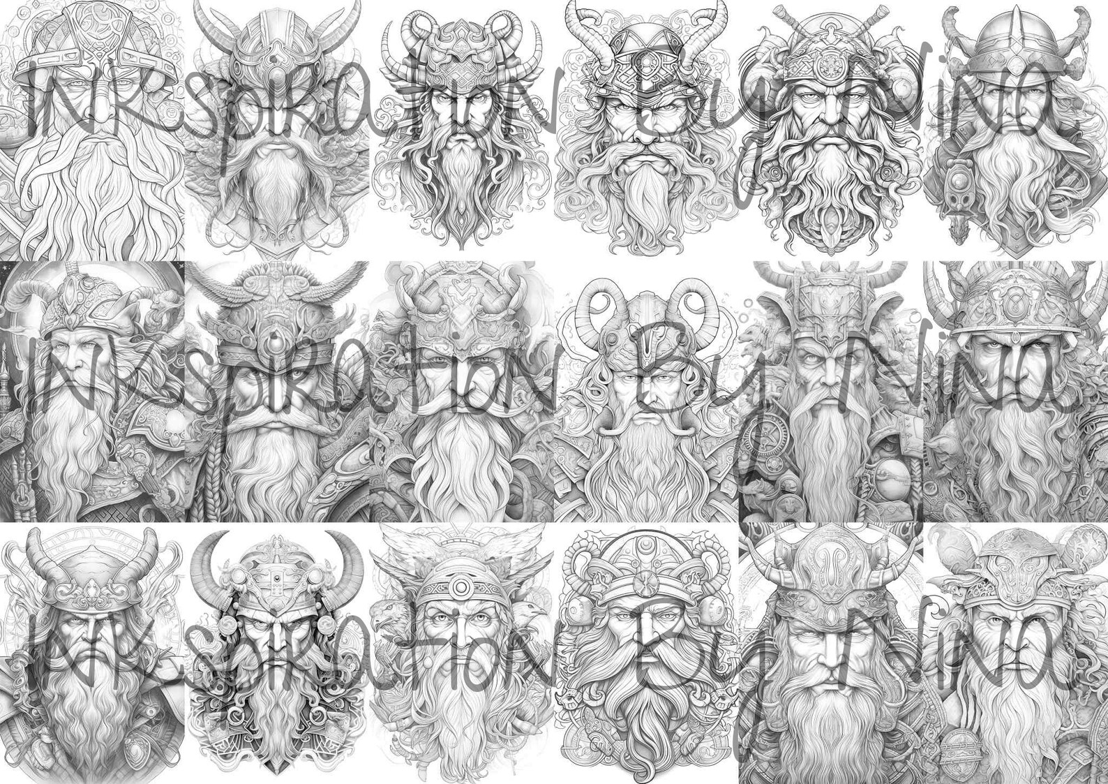 Odin Norse Mythology Coloring Book, 18 Detail Greyscale Adult & Kids ...