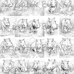 Hippopotamus Mother With Baby Coloring Book, 20 Premium Hippo Family ...