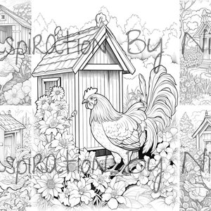 Wildflower Chicken Garden Coloring Book, 20 Detail Greyscale Adult ...