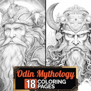 Odin Norse Mythology Coloring Book, 18 Detail Greyscale Adult & Kids ...