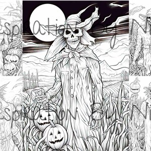Spooky Scarecrow Field Coloring Book, 20 Greyscale Adult & Kids ...