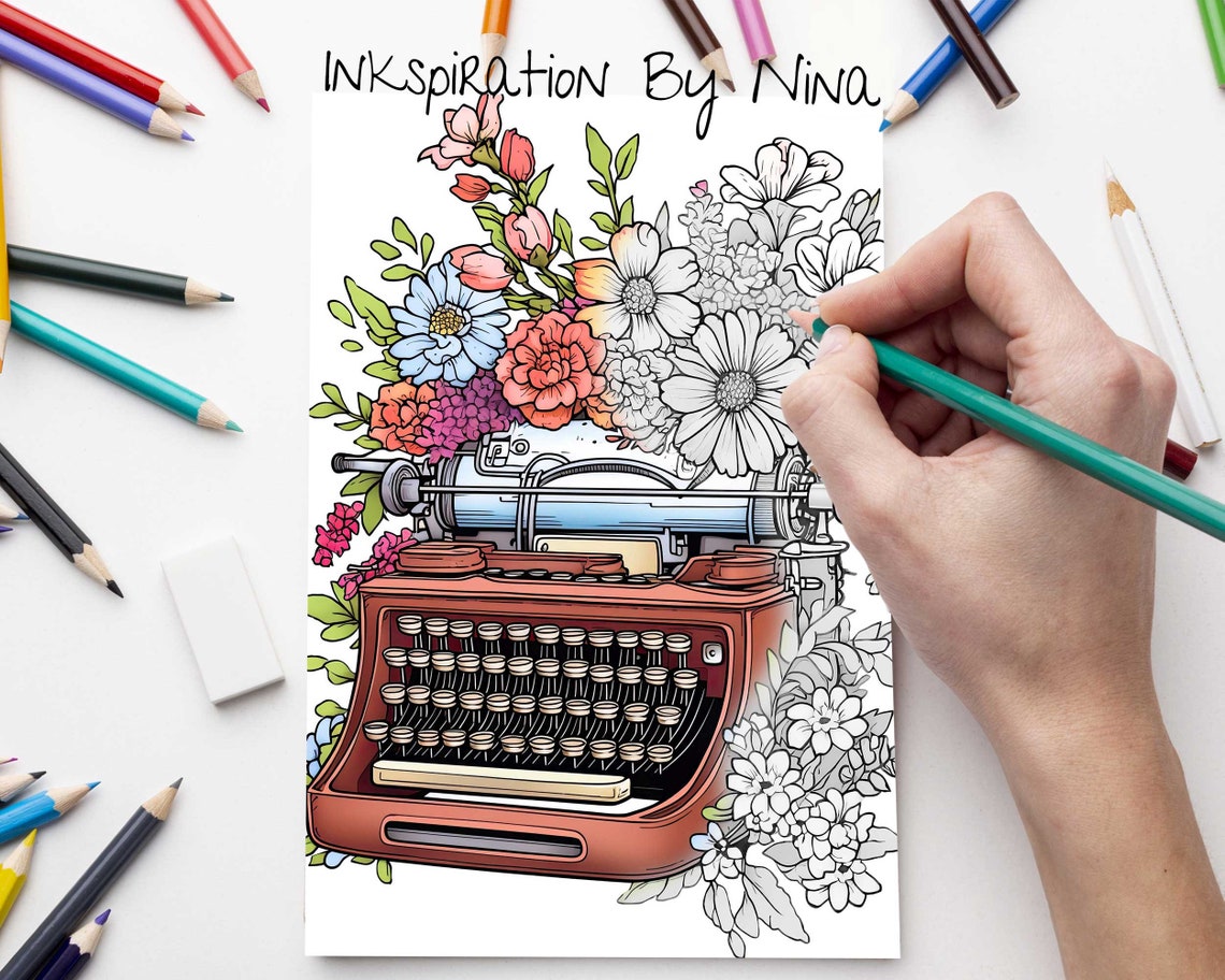 Typewriter Typing Machine Coloring Pages, 15 Premium Coloring Sheets ...