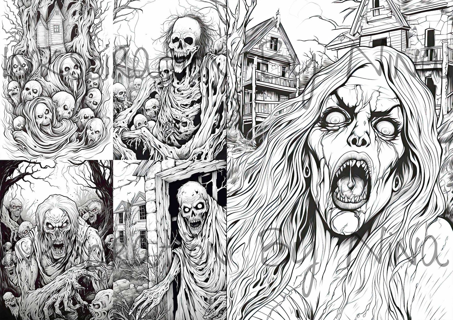 Terrifying Undead Zombies Halloween Coloring Pages 25 Premium - Etsy