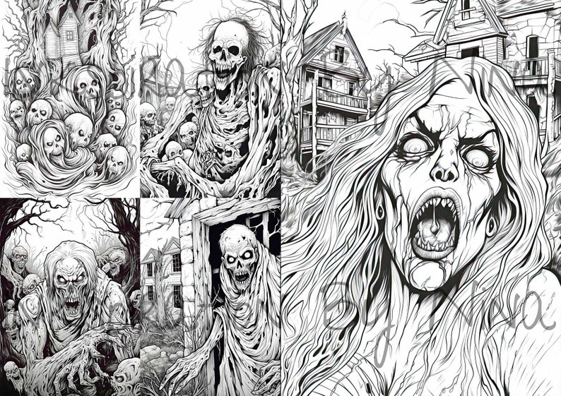 Terrifying Undead Zombies Halloween Coloring Pages 25 Premium - Etsy
