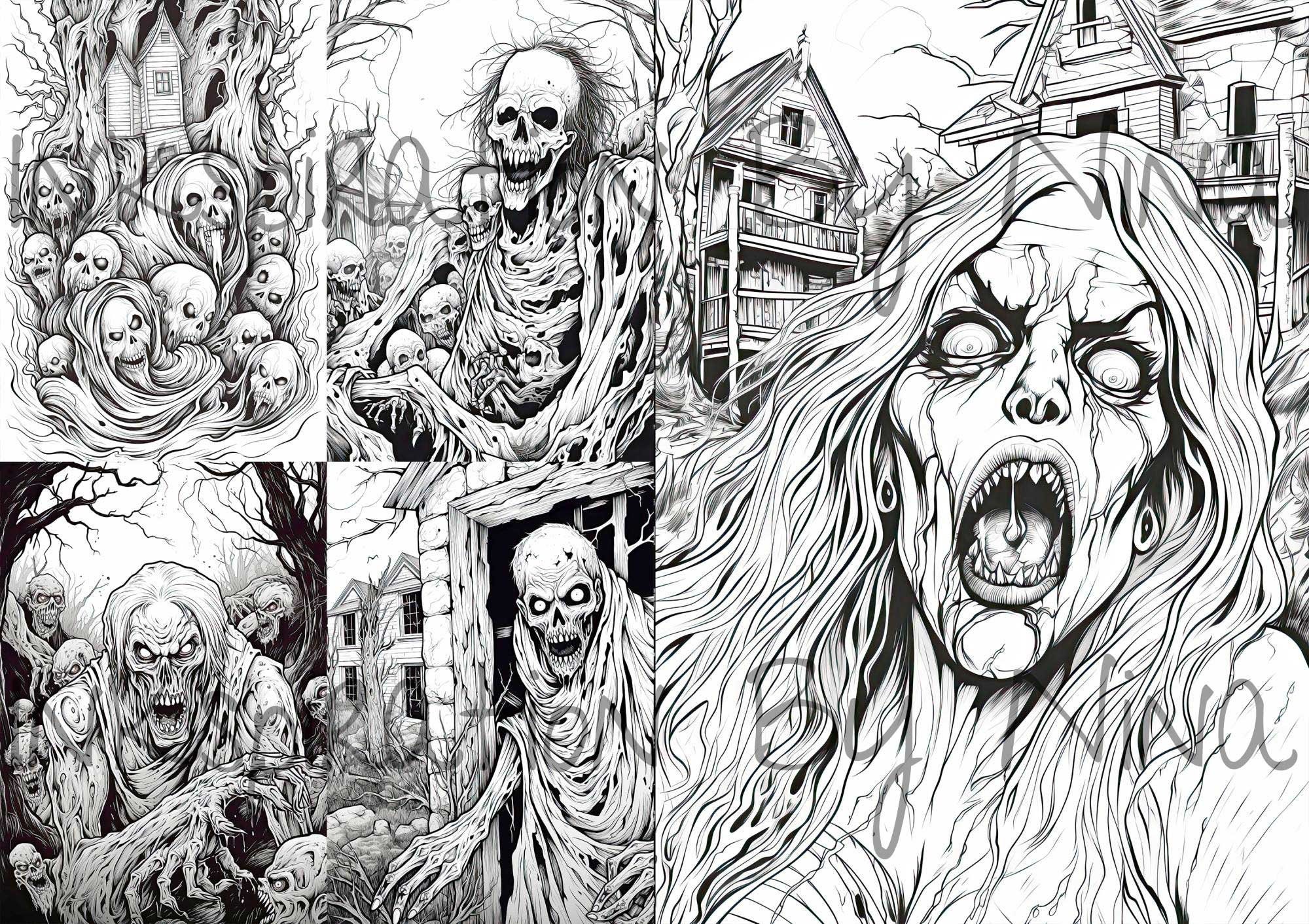 Terrifying Undead Zombies Halloween Coloring Pages 25 Premium - Etsy