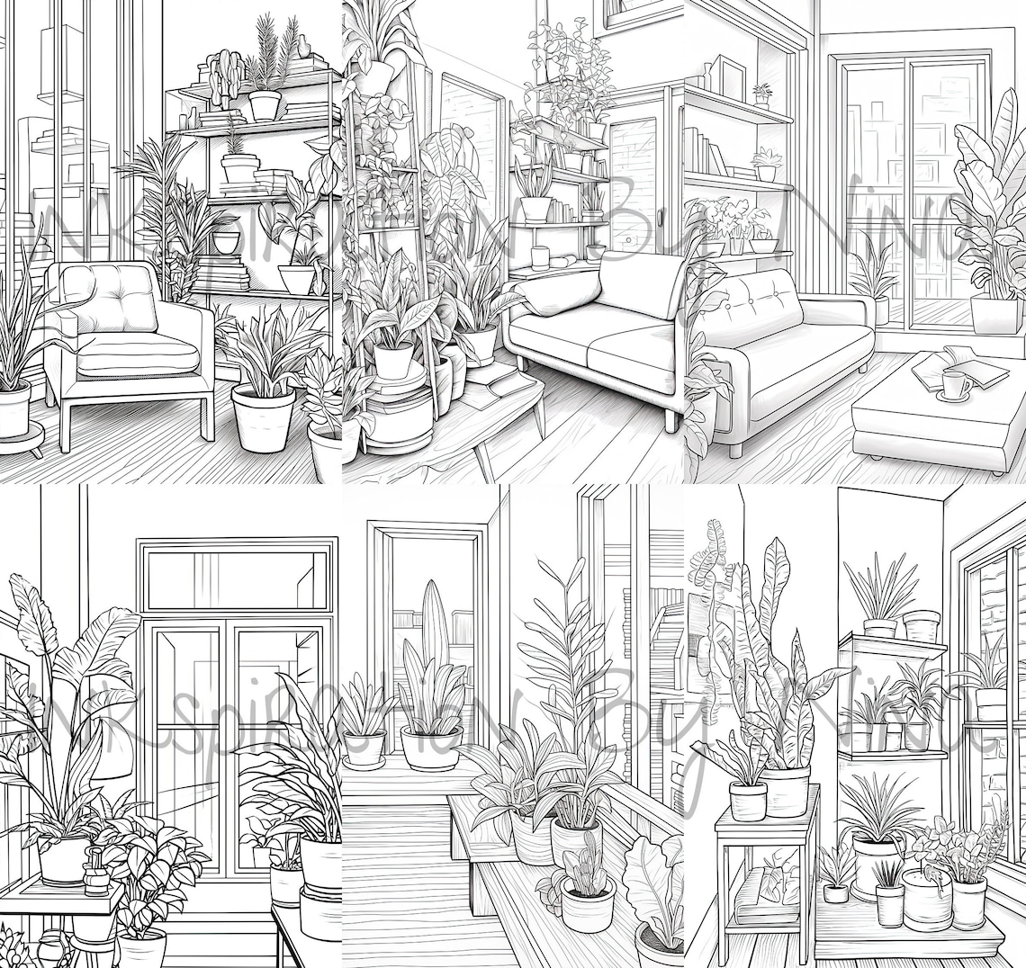 Cozy Home Interior Line Art Coloring Pages, 24 Premium Coloring Sheets ...