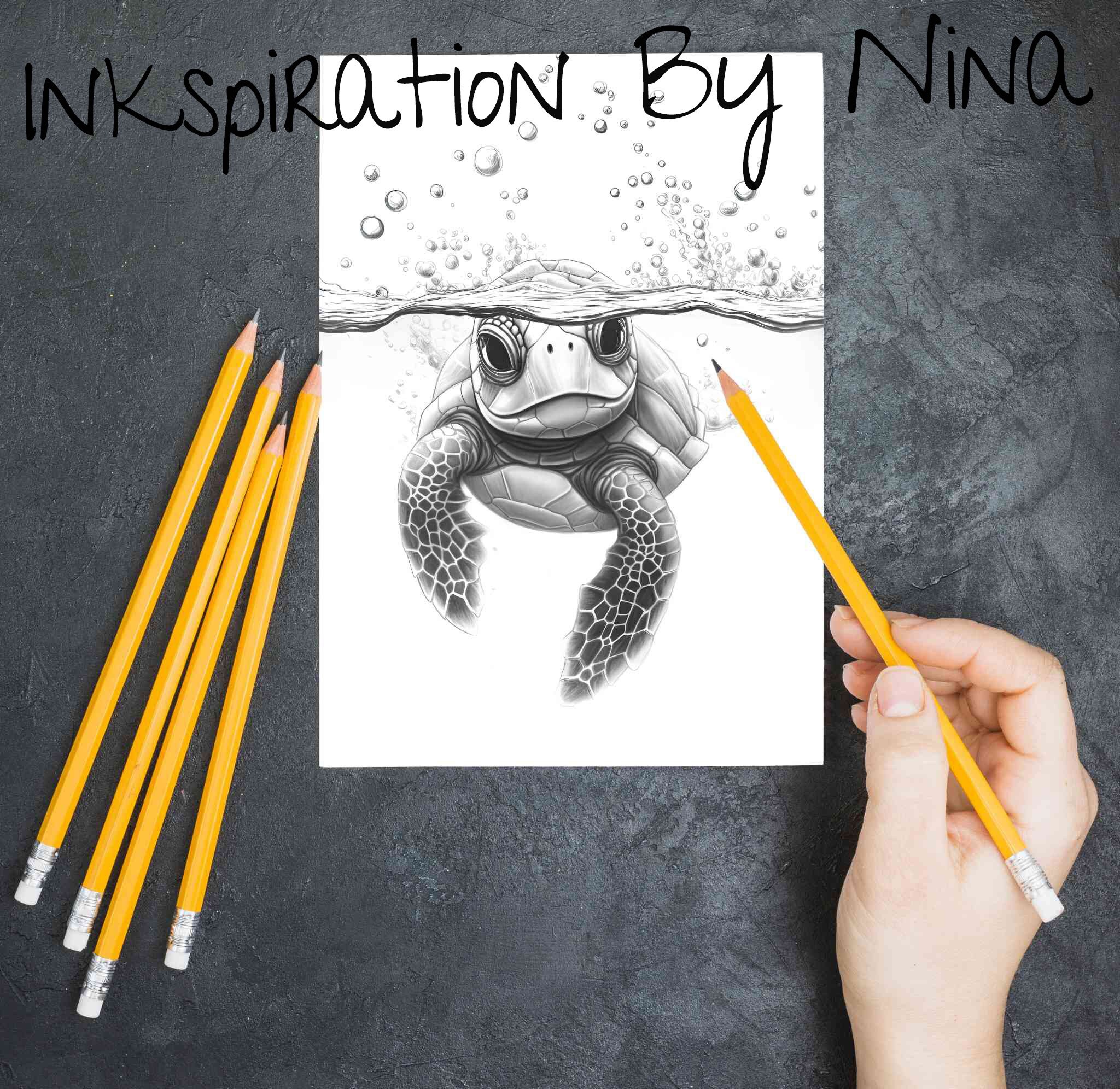 Cute Baby Sea Turtle Coloring Book, 21 Detail Greyscale Adult & Kids ...