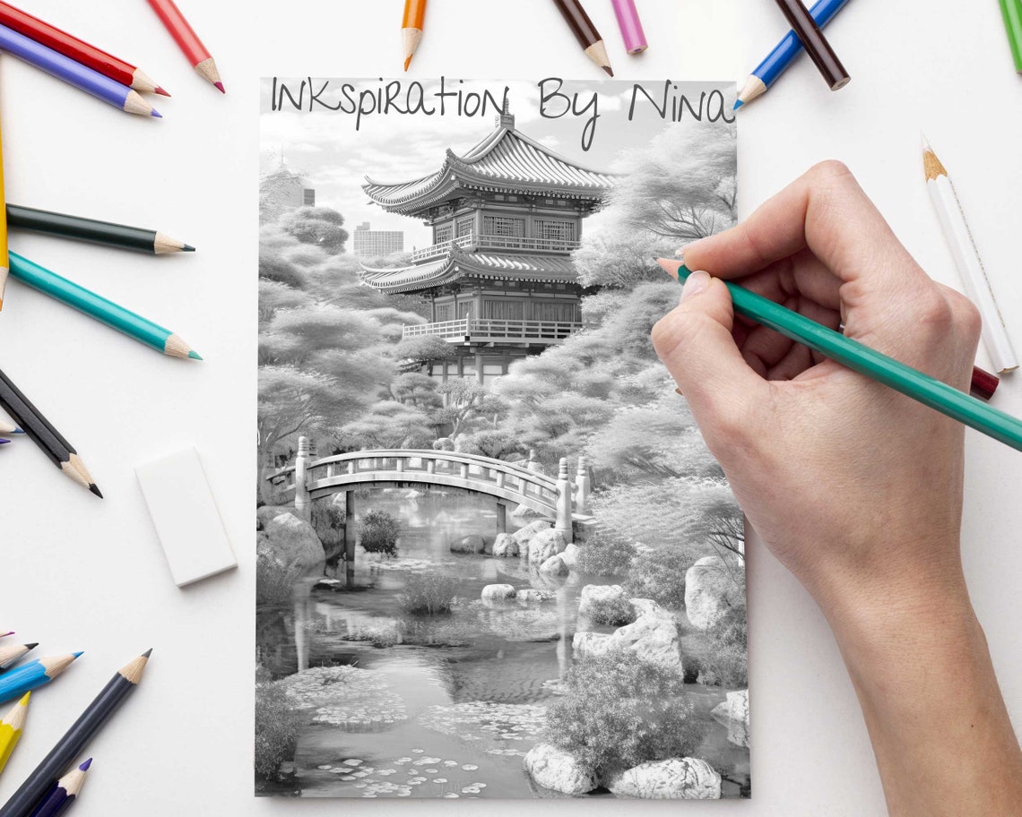 Japanese Castle Garden Coloring Pages, 15 Premium Coloring Sheets ...