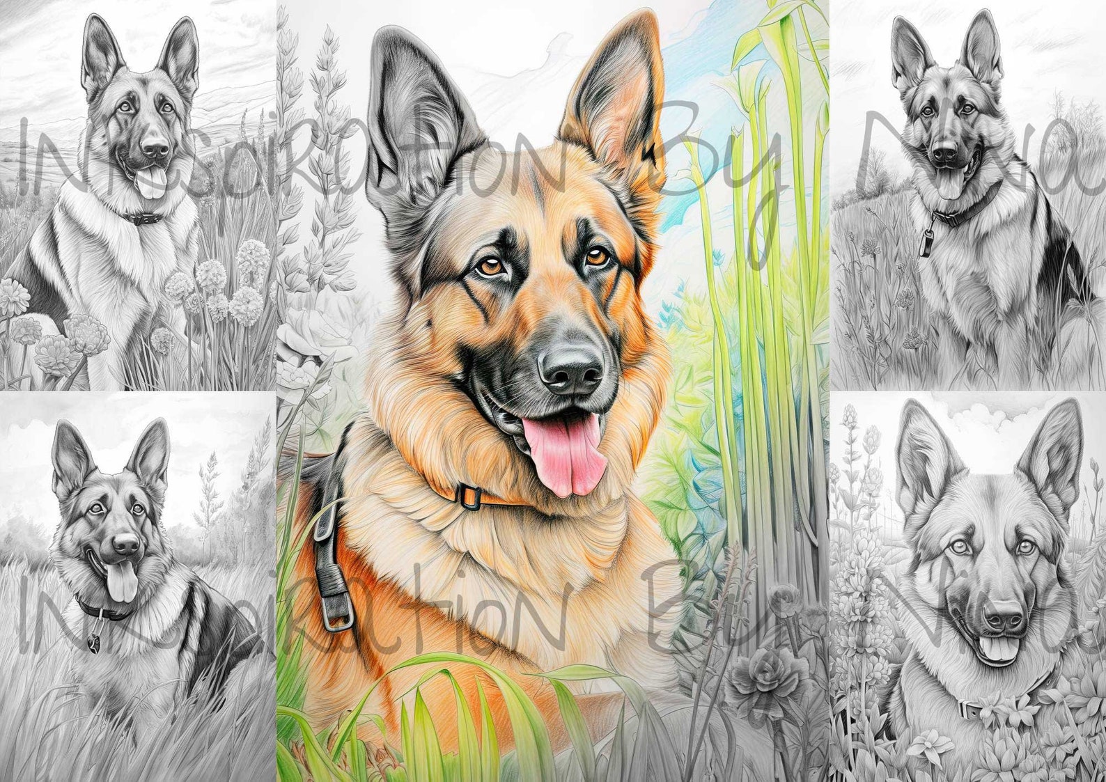 German Shepherd Dog Enjoying Outside Coloring Pages, 20 Premium Adult ...