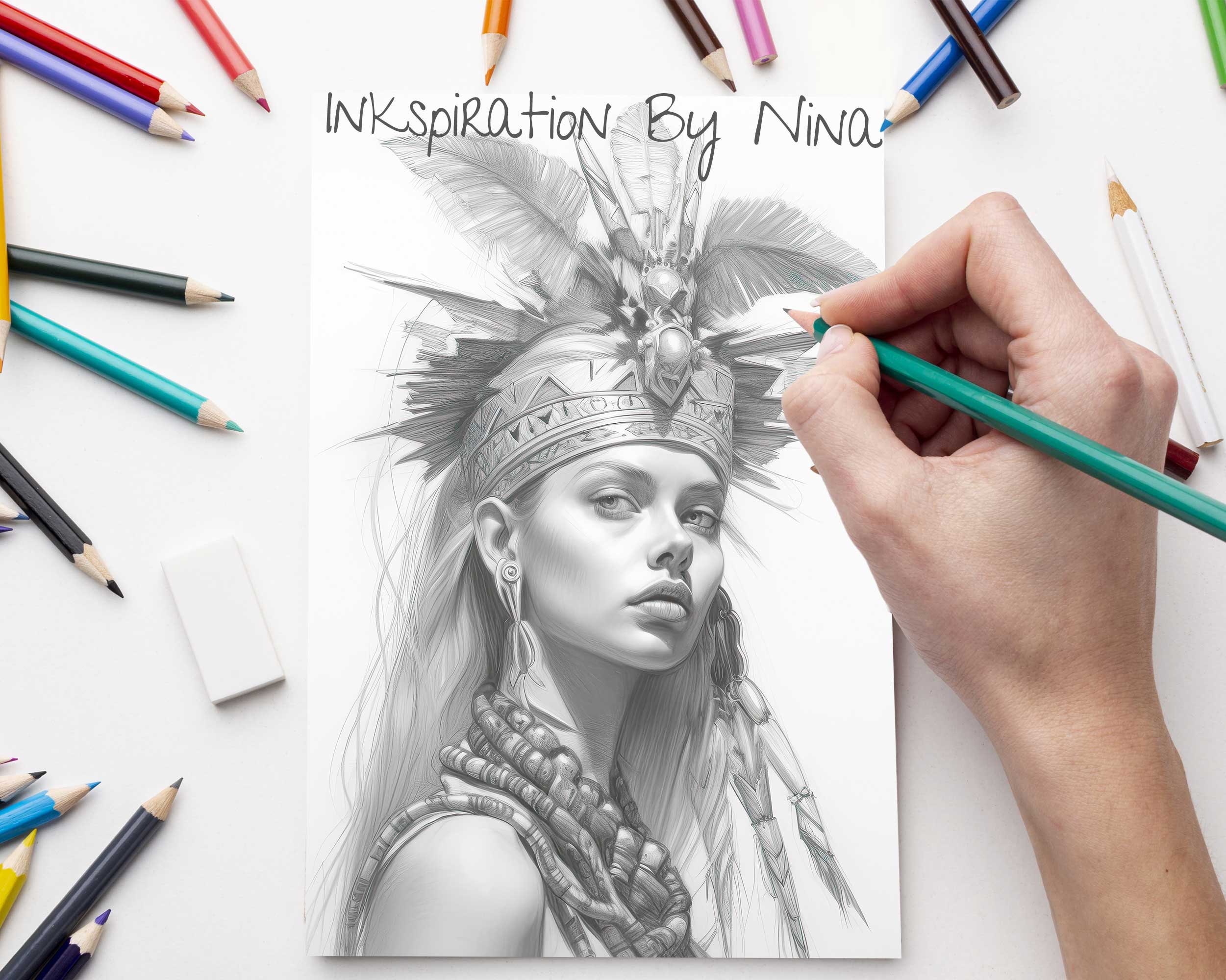 Aztec Woman Coloring Pages, 20 Premium Coloring Sheets, Adult & Kids ...
