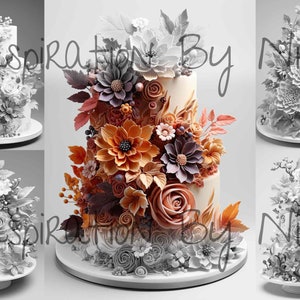 Flower Wedding Cake Design Coloring Book, 23 Detail Greyscale Adult ...