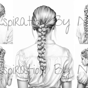 Pigtail Braids Hairstyle Woman Coloring Book, 20 Greyscale Adult & Kid ...