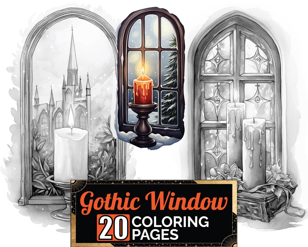 Gothic Candle Window Coloring Book, 20 Detail Greyscale Adult & Kids ...